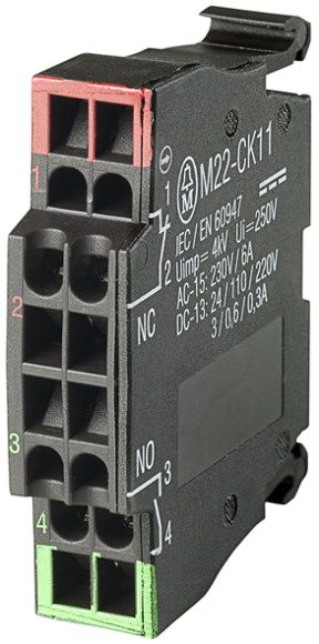 M22-CK11 dvojitý kontaktní prvek 1Z + 1V s bezšroubovými svorkami,čelní upevnění | bbelektro.cz